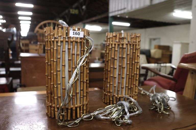 Pair MCM Pencil Reed Hanging Pendant Lights - Dixon's Auction at Crumpton