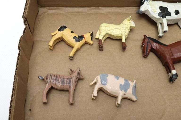 6 Antique Folk Art Carved & Painted Farm Animals - Dixon's Auction at ...
