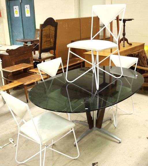 U.S. Furniture Industries MCM Glass Top Dining Table and Four Chairs ...