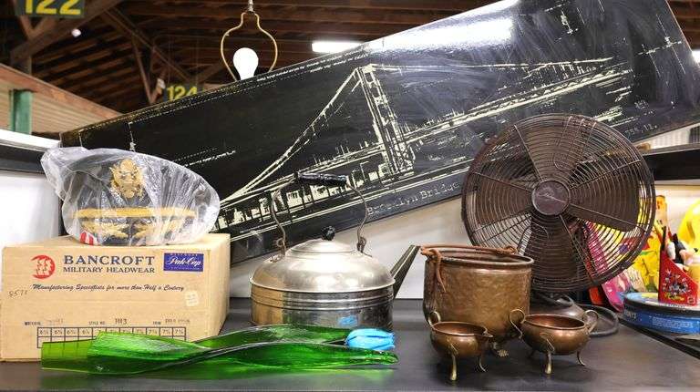 Lot of Copper Vessels, Military Visor Cap, Tea Kettle, Aloha Fan ...