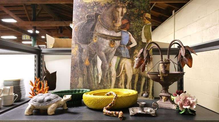 Large Medieval Print, Turtle Sculpture, Woven Basket, Art Glass Dish ...