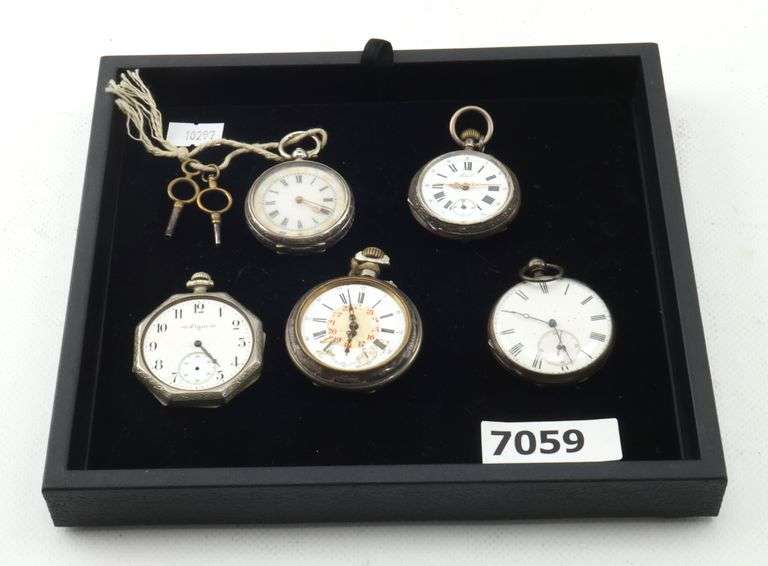Tray Lot of (5) Pocket Watches - Dixon's Auction at Crumpton