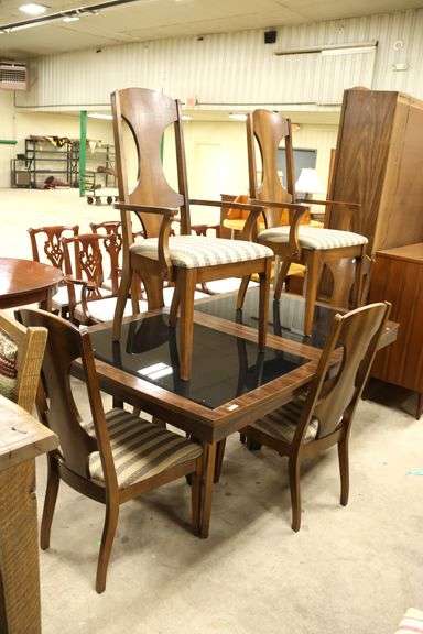 MCM Glass Top Dining Table and Six Chairs - Dixon's Auction at Crumpton