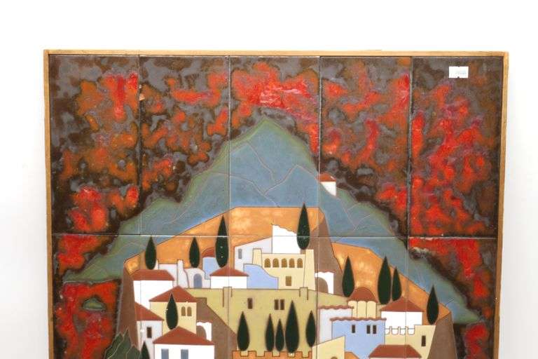 MCM Tile Frieze of Mediterranean Village - Dixon's Auction at Crumpton