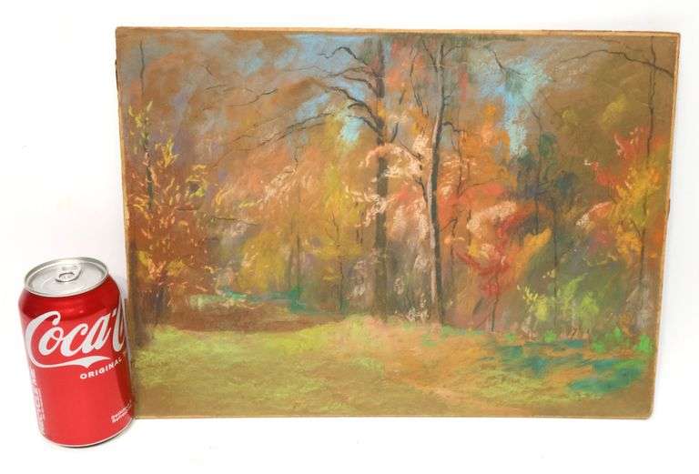 Antique Impressionist Autumn Forest Scene Pastel - Dixon's Auction at ...