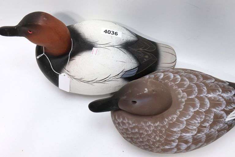 Pair Mike & Susan Veasey Cork Canvasback Duck Decoys - Dixon's Auction ...