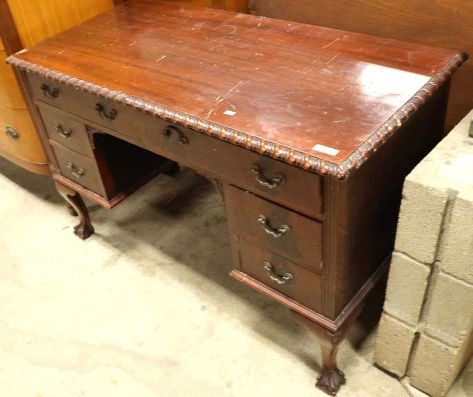 Chippendale Style Mahogany Desk, Chips and Wear - Dixon's Auction at ...