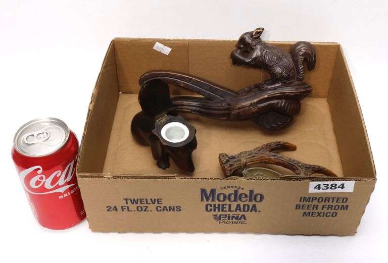 (3) Antique Black Forest Carved Squirrel Nutcracker, Carved Inkwell ...