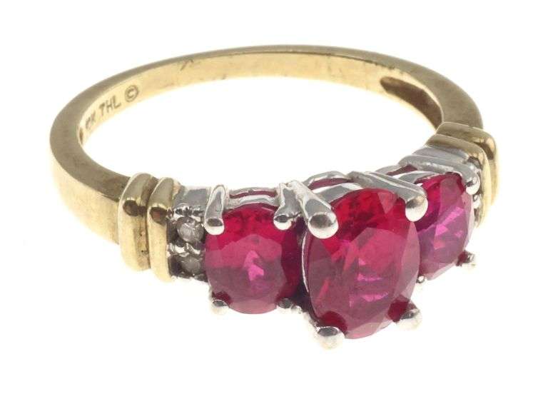 10k Gold Lab Ruby & Diamond Ring 2.8g - Dixon's Auction at Crumpton