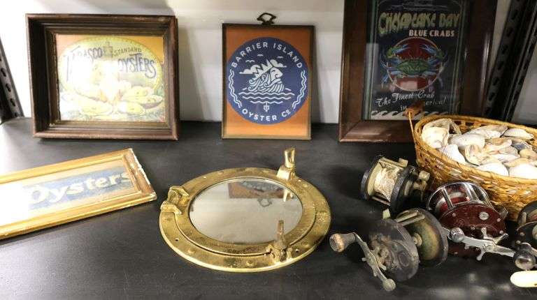 Fishing Reels, Porthole Mirror, Shells, Oyster Sign - Dixon's Auction ...