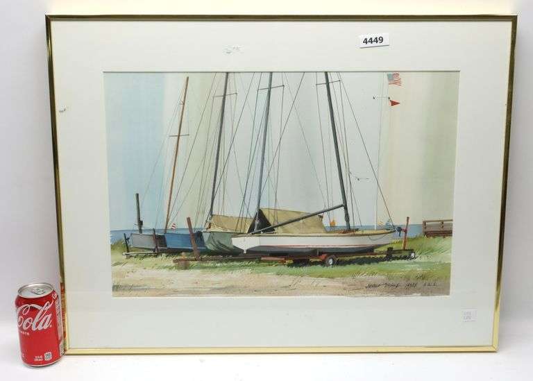 James Drake Iams Watercolor of Sailboats in Drydock - Dixon's Auction ...