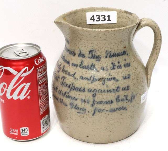 Antique Folk Art Lord's Prayer Motto Stoneware Jug-Chips to Top Rim ...