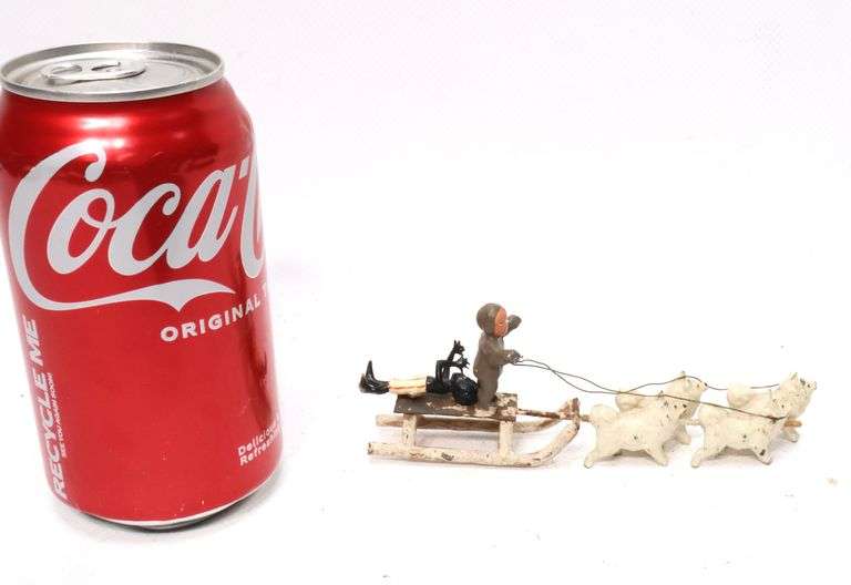 (2) Antique Cold Painted Lead Sleigh Being Pulled By Dogs & Boy - Dixon ...