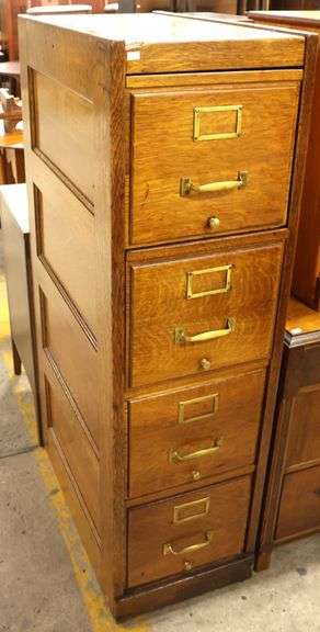 Antique Golden Oak Four Drawer File Cabinet - Dixon's Auction at Crumpton