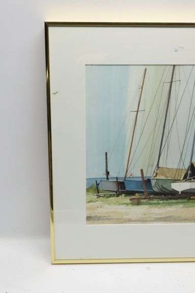 James Drake Iams Watercolor of Sailboats in Drydock - Dixon's Auction ...