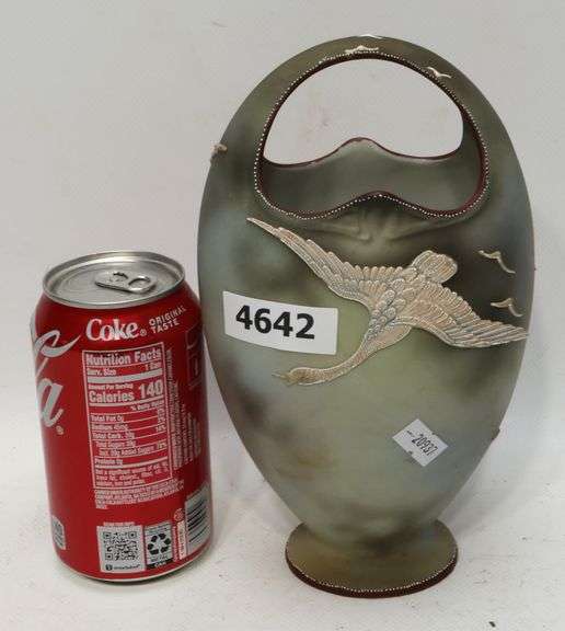 Antique Japanese Moriage Geese Porcelain Vase-Chip to Underside of Base ...