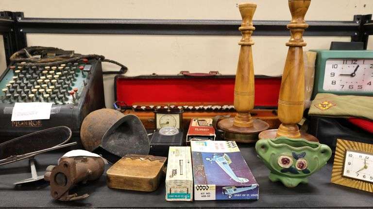 Lot Time Clock, Candlesticks, Adding Machines, Clock, Horn Etc. - Dixon ...