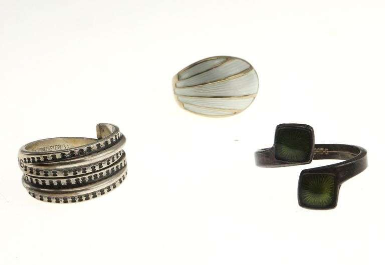 (3) Mid Century Modern Sterling Silver Rings By David Andersen - Dixon ...