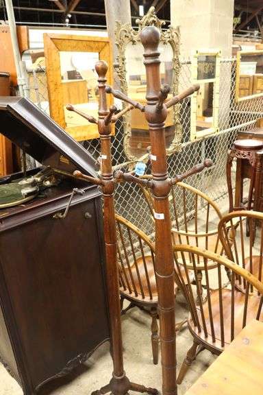 (2) Antique Oak Coat Trees - Dixon's Auction at Crumpton