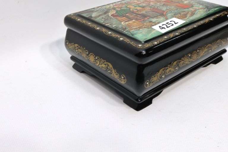 Russian Lacquered Box with Hinged Top-Signed - Dixon's Auction at Crumpton