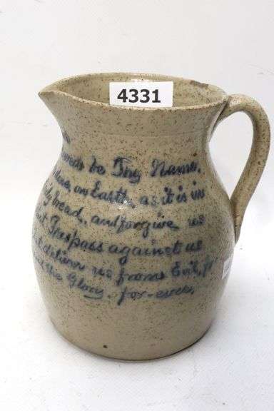 Antique Folk Art Lord's Prayer Motto Stoneware Jug-Chips to Top Rim ...