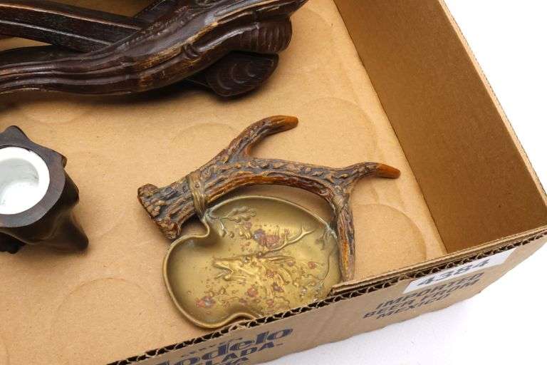 (3) Antique Black Forest Carved Squirrel Nutcracker, Carved Inkwell ...