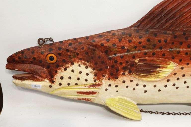 Folk Art Painted Fish Sign-Glued Repair to Top Fin - Dixon's Auction at ...