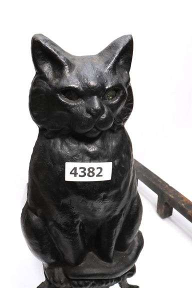 Pair Antique Cast Iron Cats with Glass Eyes Andirons - Dixon's Auction ...
