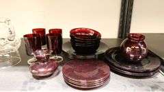 Lot of Vintage Clear & Ruby Red Glass Dishes - Dixon's Auction at Crumpton