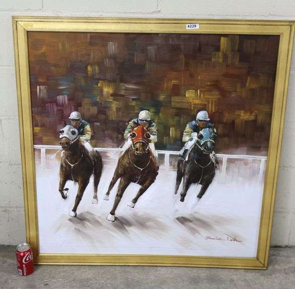 David Roth Acrylic on Canvas Horse Racing Painting - Dixon's Auction at ...
