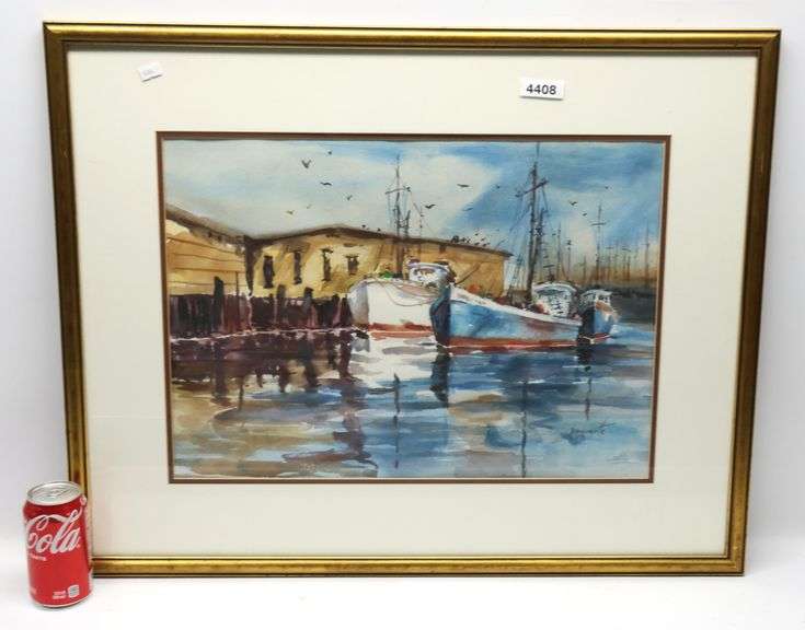 Cooper Dragonette Harbor Scene Watercolor Painting - Dixon's Auction at ...