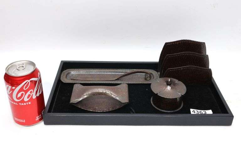 (4) Roycroft 5 Piece Hammered Copper Desk Set - Dixon's Auction at Crumpton