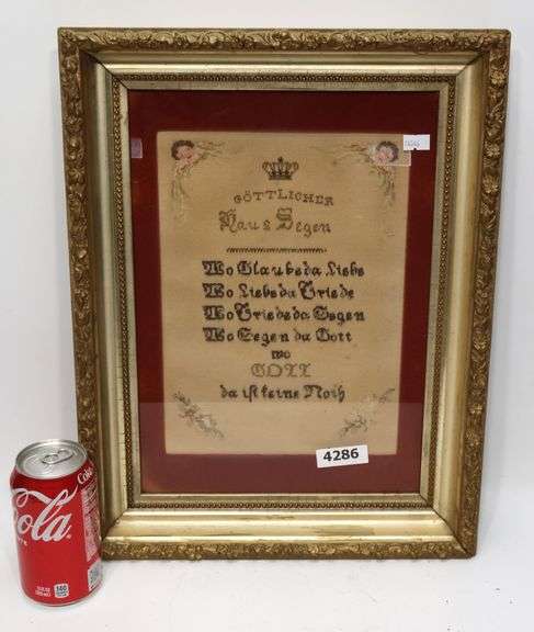 Antique Paper Punch Motto Sampler in Gessoed Frame - Dixon's Auction at ...