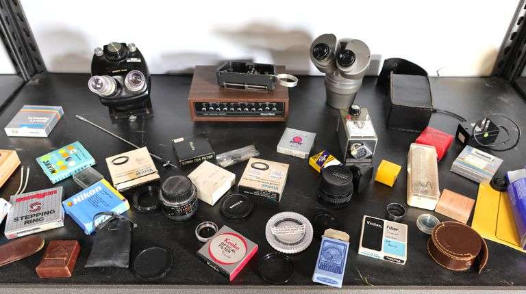 Lot of Vintage Camera Accessories, Microscopes Etc. - Dixon's Auction ...