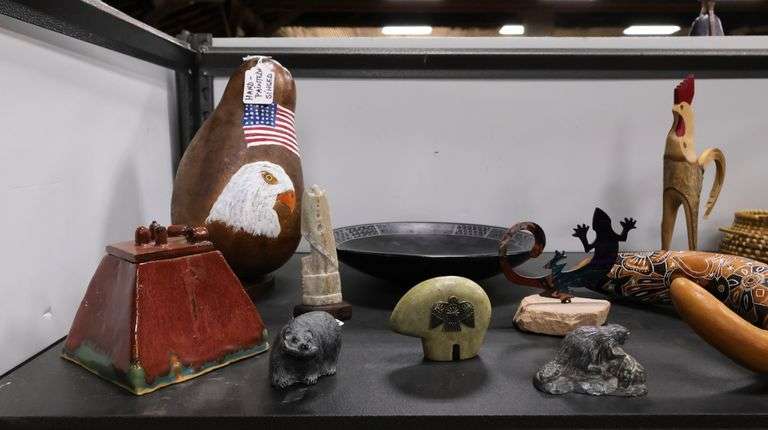 Lot of Native American Decor, Signed Painted Gourds, Carved Stone ...