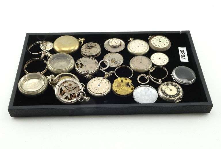 Tray Lot of Pocket Watches, Movements & Parts - Dixon's Auction at Crumpton