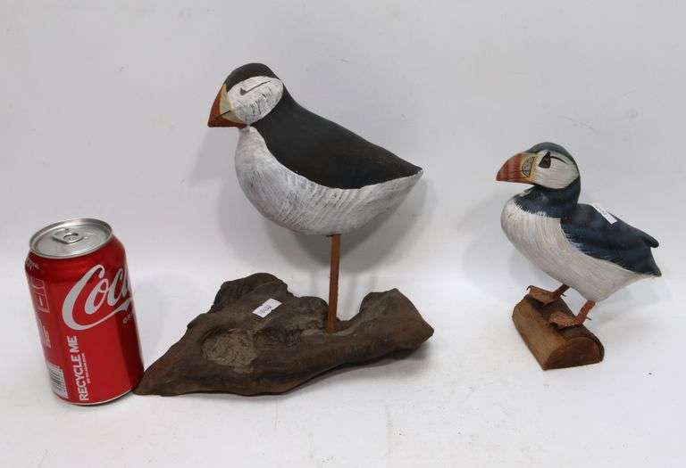 (2) Carved Wood Puffin Decoys - Dixon's Auction at Crumpton
