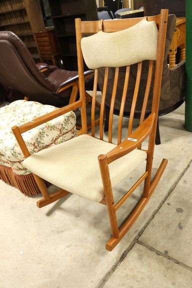 Tarm Stole Danish MCM Teak Rocker, Damage to Leather Head Cushion ...