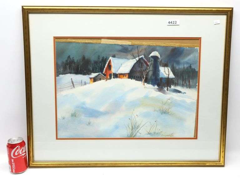 Cooper Dragonette Winter Farm Watercolor Painting, Loose From Matte ...