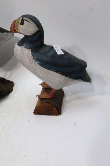(2) Carved Wood Puffin Decoys - Dixon's Auction at Crumpton