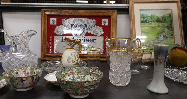 Lot Rose Medallion China & Cut Glass / Crystal Pitchers & Dishes ...