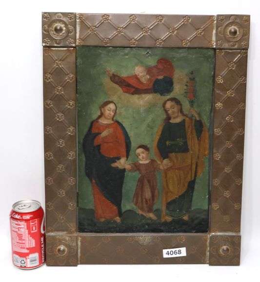 Antique Retablo Painting in Tin Frame - Dixon's Auction at Crumpton