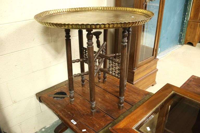 MCM Folding Cocktail Table with Ethnographic Brass Tray Top - Dixon's ...