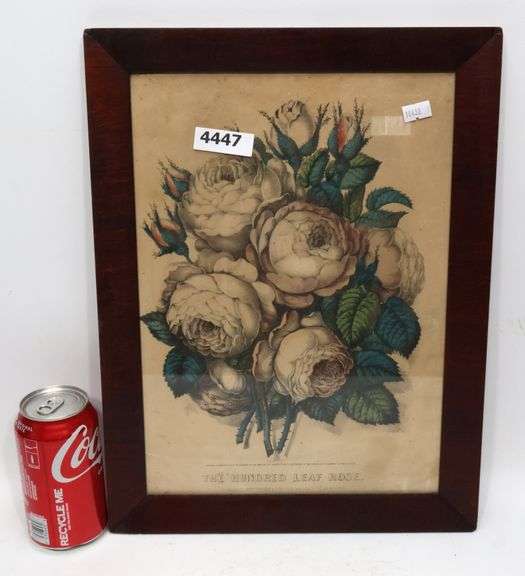 Antique Currier and Ives the Hundred Leaf Rose Print - Dixon's Auction ...