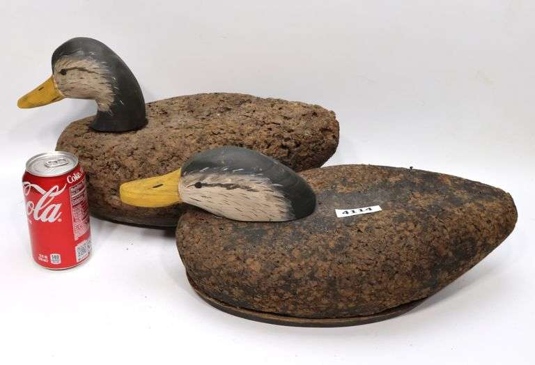 Pair Harold Hayman Cork Black Duck Decoys - Dixon's Auction at Crumpton