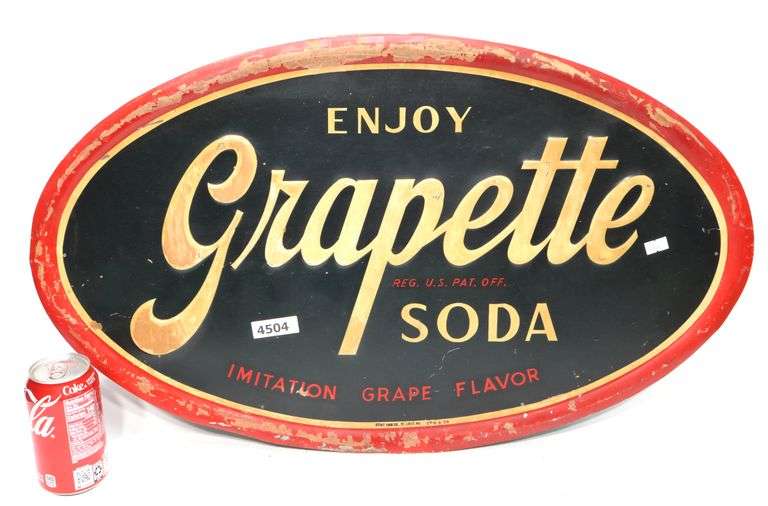 Vintage Enjoy Grapette Self Framed Metal Advertising Sign - Dixon's ...