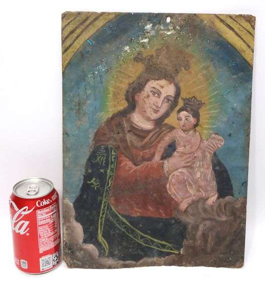 Antique Retablo Painting on Tin - Dixon's Auction at Crumpton