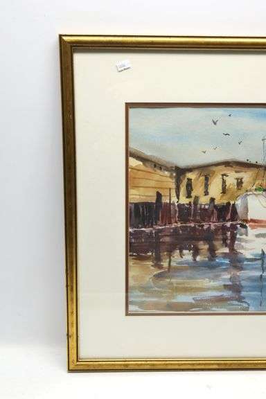 Cooper Dragonette Harbor Scene Watercolor Painting - Dixon's Auction at ...