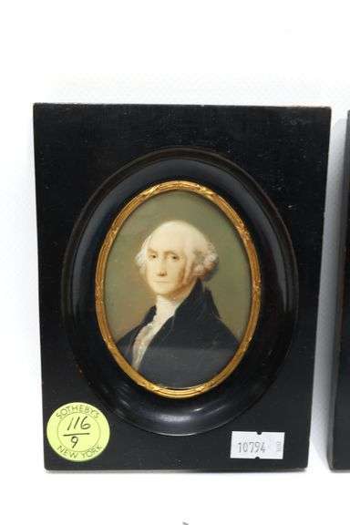 Pair Antique Martha and George Washington Miniature Portrait Paintings ...