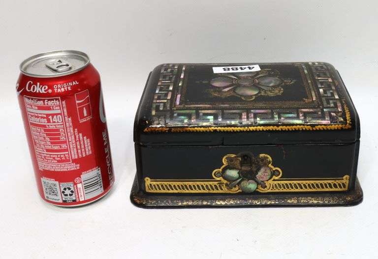 Antique Mop Inlaid Lacquer Jewelry Box-Missing 1 Hinge - Dixon's ...